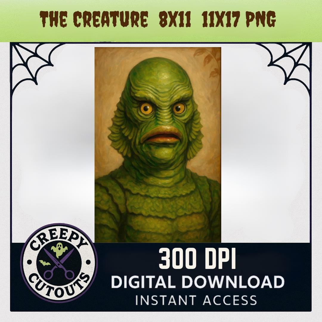 Vintage Lagoon Creature Portrait Wall Art – Printable Halloween Monster ...