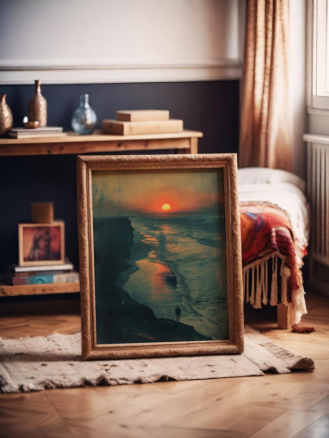 Alone at Sunset – Dreamcore Ocean Wall Art Print | Liminal Coastal ...
