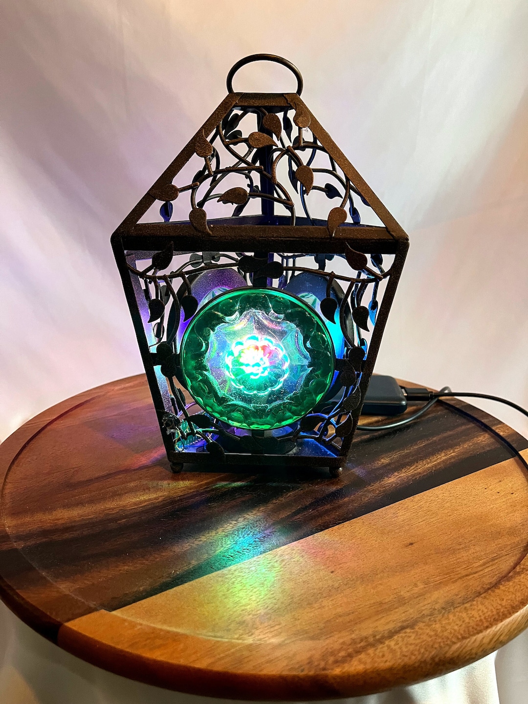 9" Meditation Lantern Light - Glass With Metal Leaves, Relaxing ...