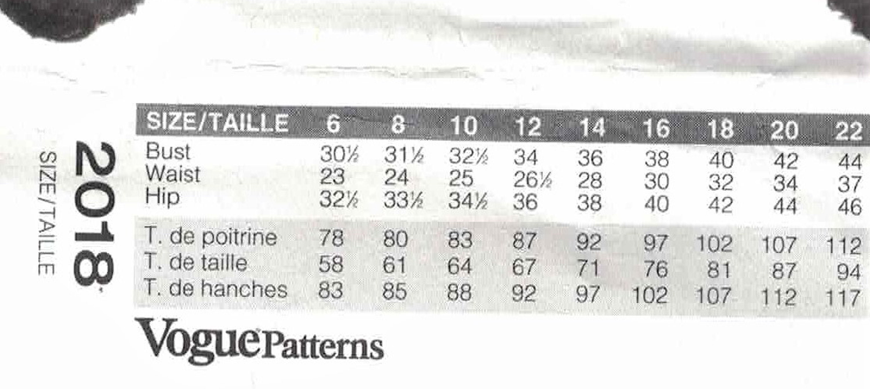 Vintage Vogue 2018 Sewing Pattern, Circa 1997, Sizes 18-22, Complete ...