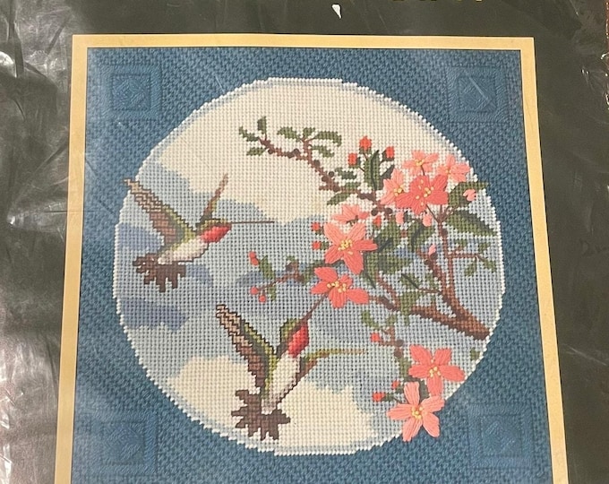 Sunset Needlepoint Kit Hummingbirds and Cherry Blossoms 12X12 Finished ...