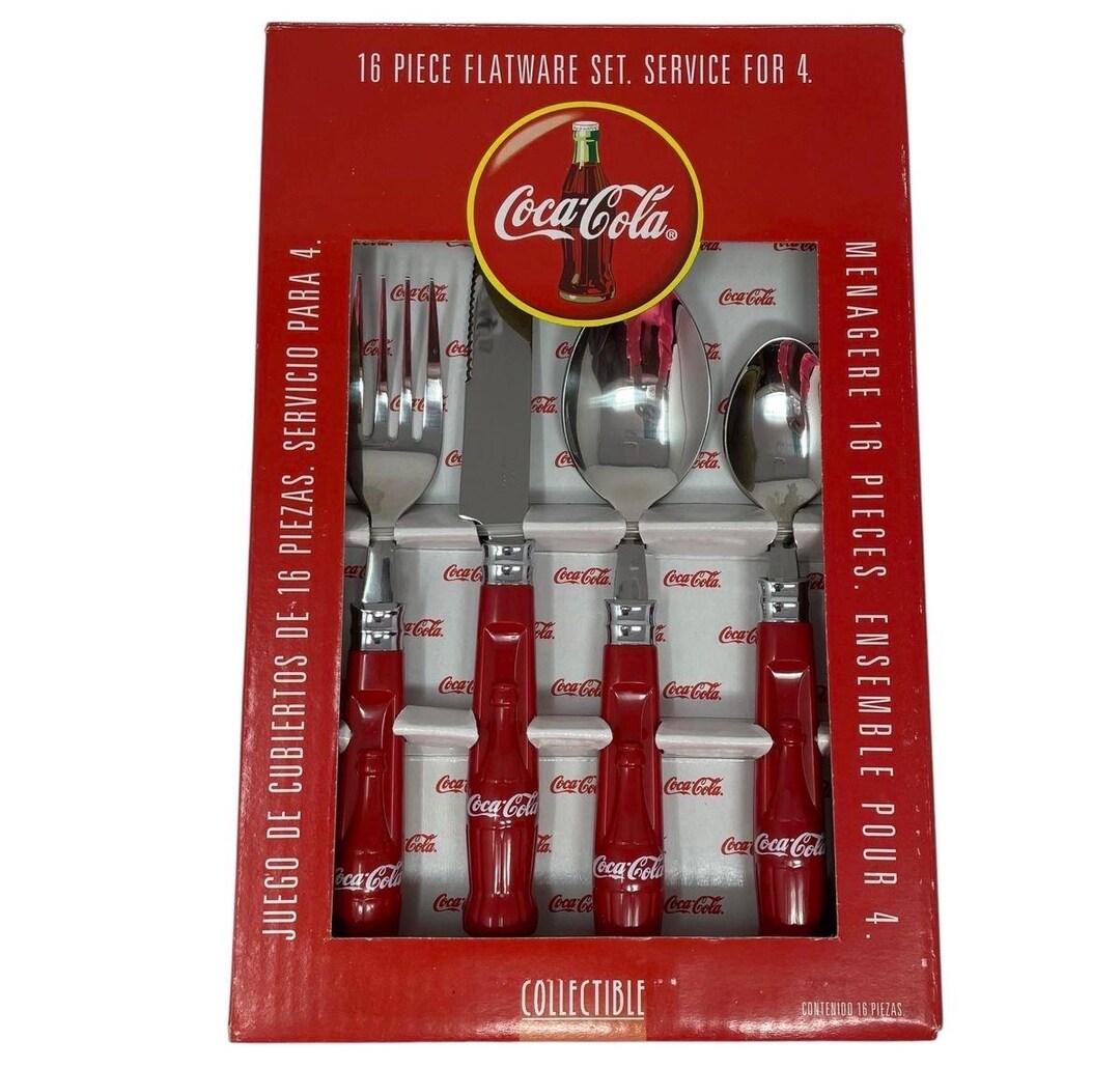 Coca Cola Vintage 16 Piece Flatware Service for 4 New in Box Contour ...