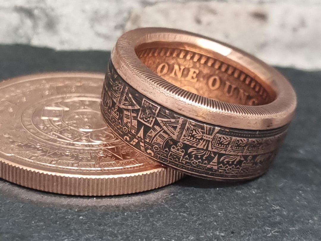 Copper Aztec Calendar Coin Ring - Etsy