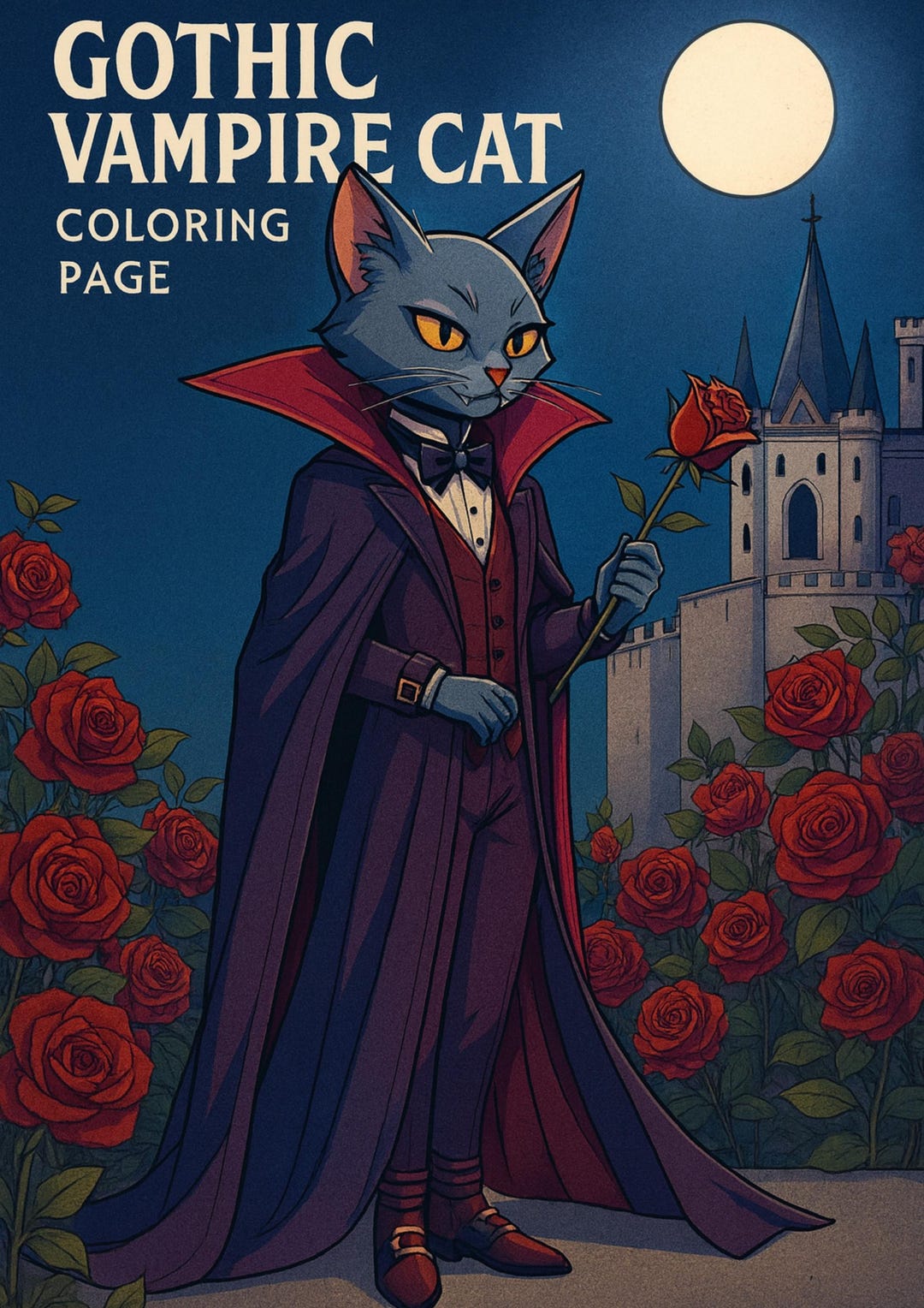Gothic Vampire Cat Coloring Page, Dark Adult Fantasy Art - Etsy