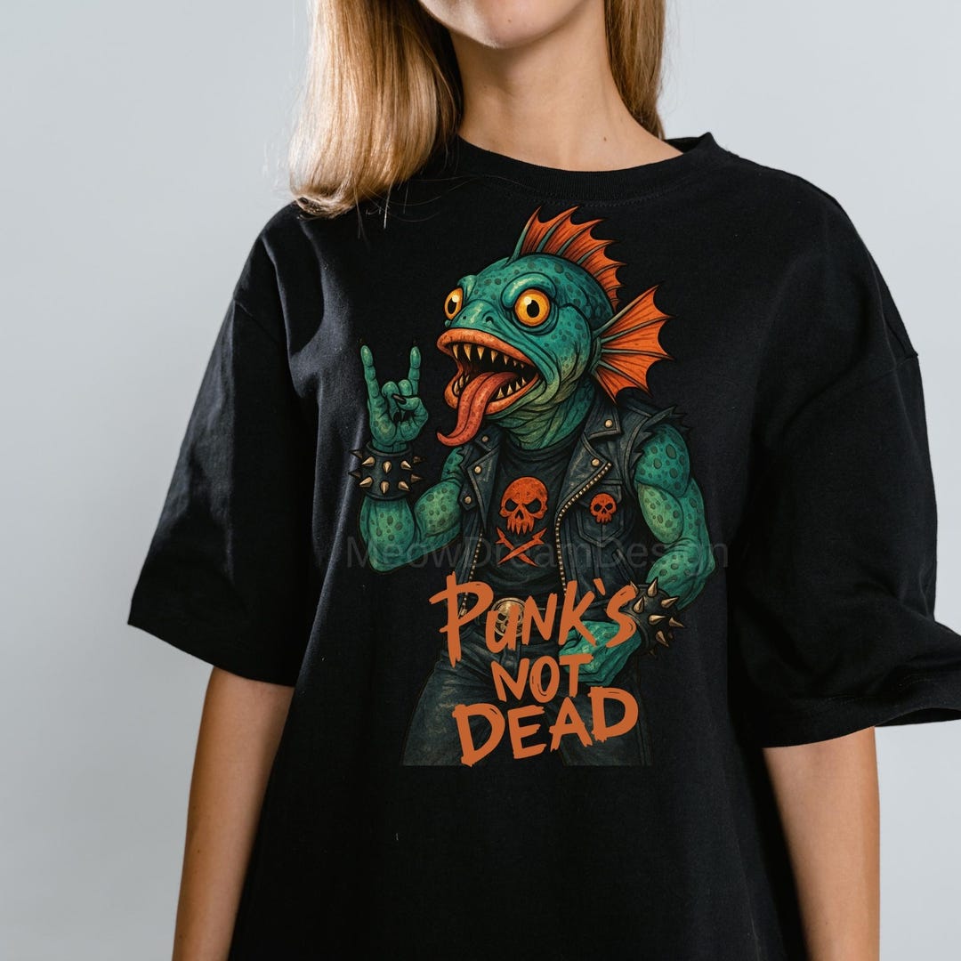 Punk Rock Fish Monster Clipart, Funny Digital Punk Illustration, Rock ...