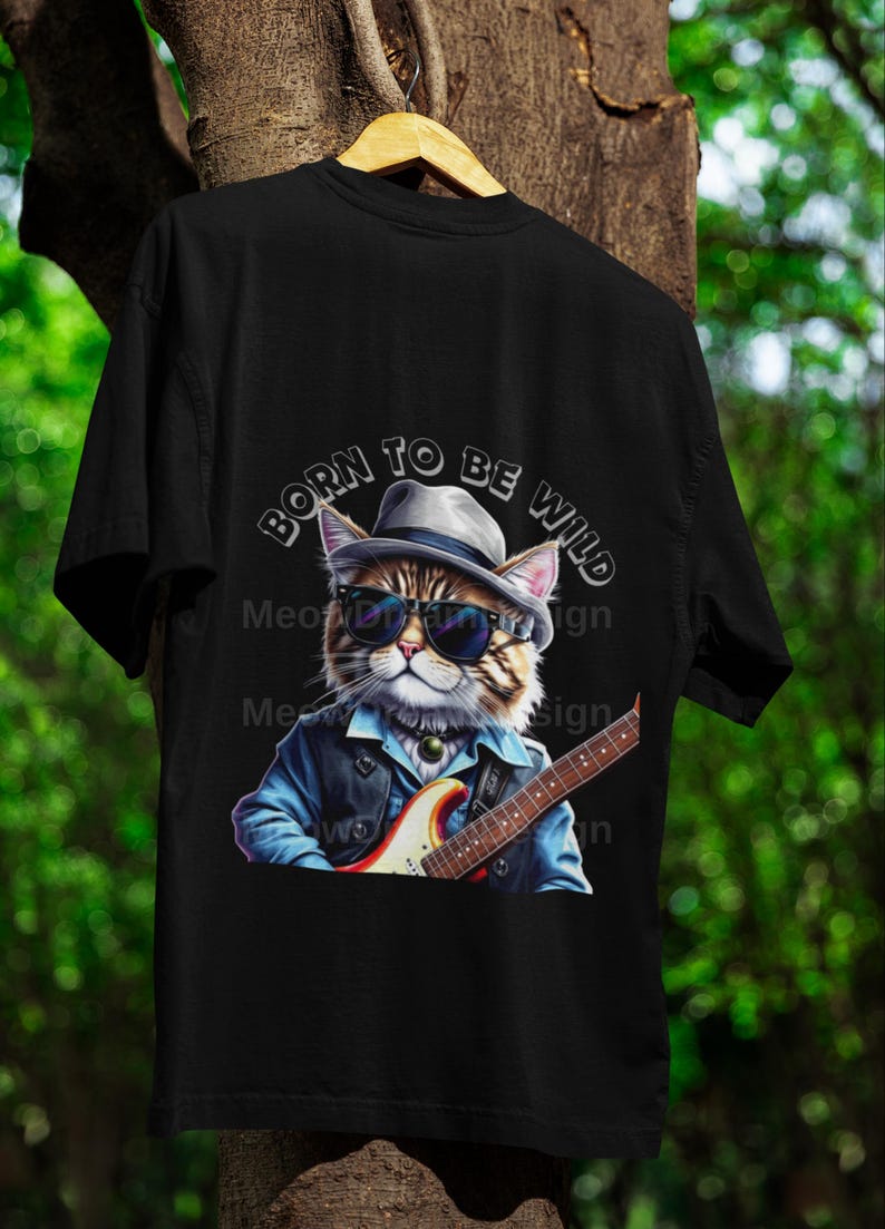 Rock and Roll Cat SVG PNG – Born to Be Wild Guitar Cat Sublimation ...