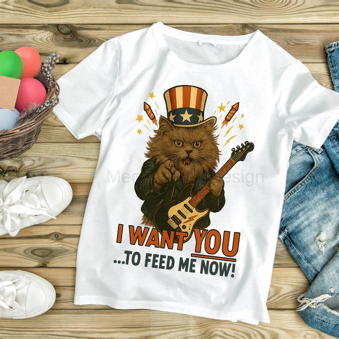 Funny Rock Cat Wall Art, Uncle Sam Parody Poster, Guitar Cat Printable ...
