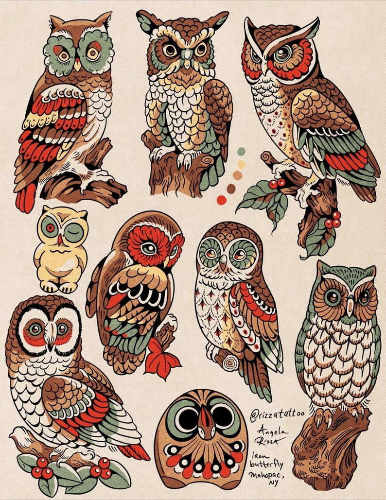 8x10" Vintage Owls Print - Etsy