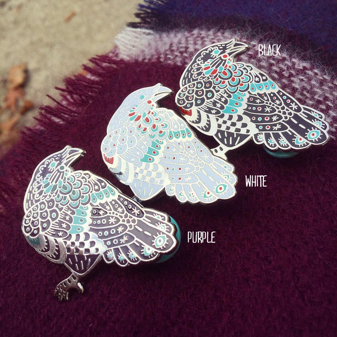 Enamel Raven Pins - Etsy