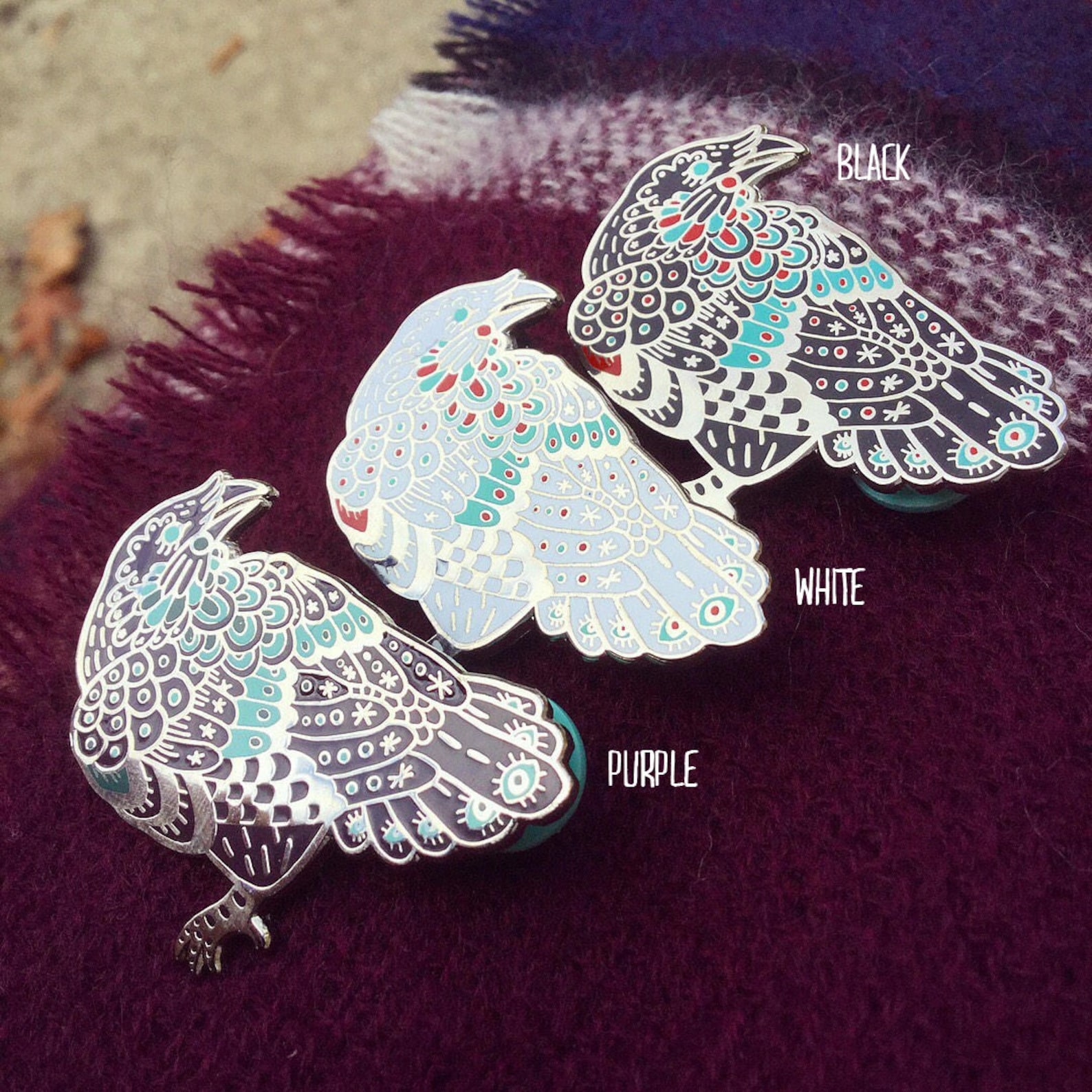 Enamel Raven Pins - Etsy
