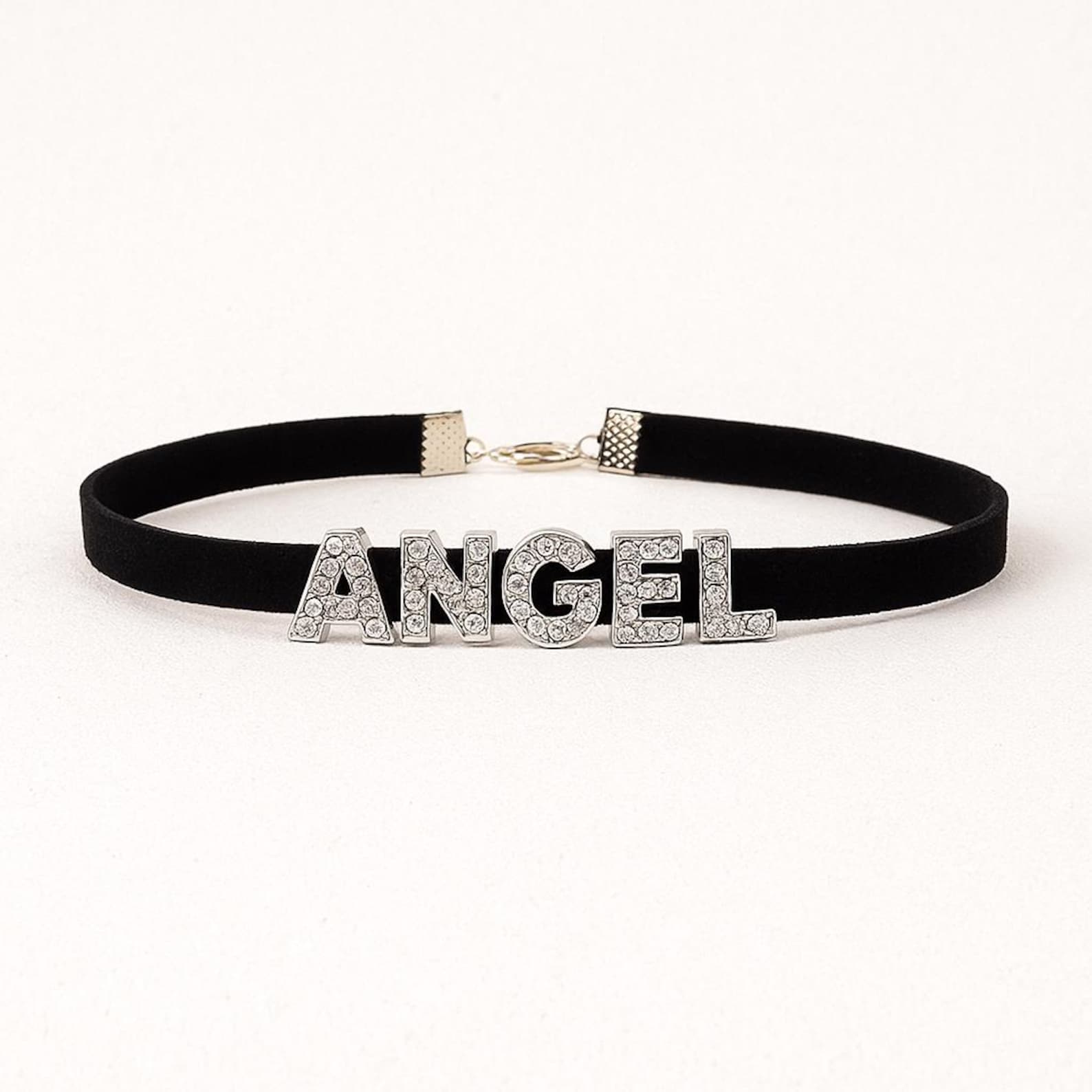 Custom Name Velvet Choker, Personalized Rhinestone Letter Necklace ...