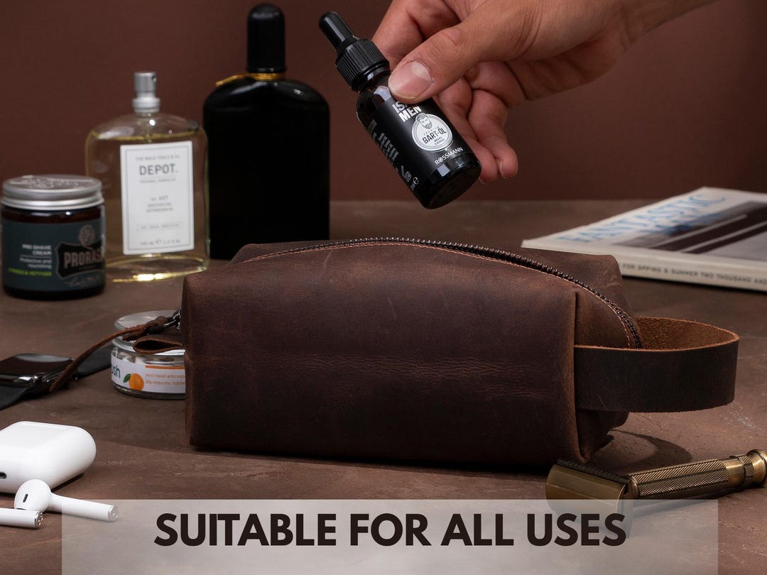 Custom Leather Dopp Kit – Handmade Men’s Travel Toiletry Bag, Gift for ...
