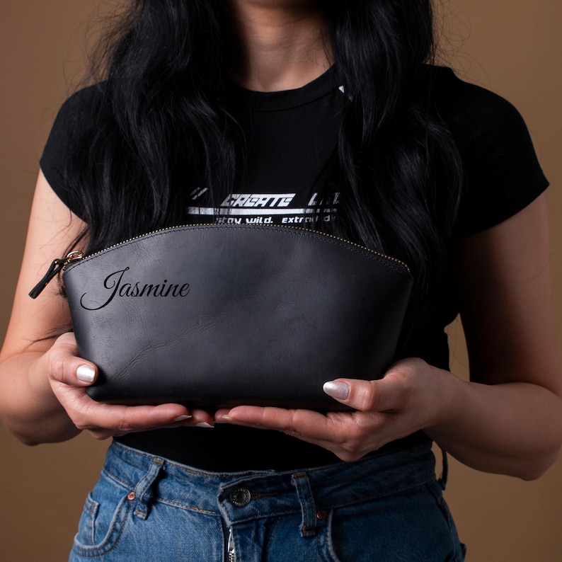 Personalized Leather Makeup Bag – Cosmetic Pouch, Custom Name Gift for ...