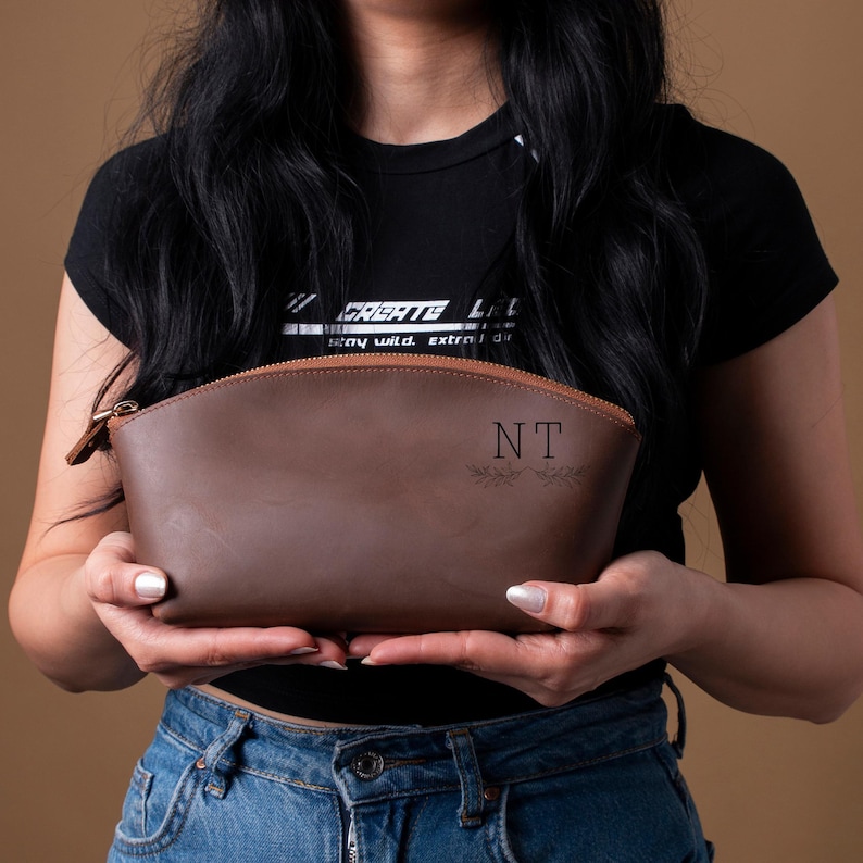 Personalized Leather Makeup Bag – Cosmetic Pouch, Custom Name Gift for ...
