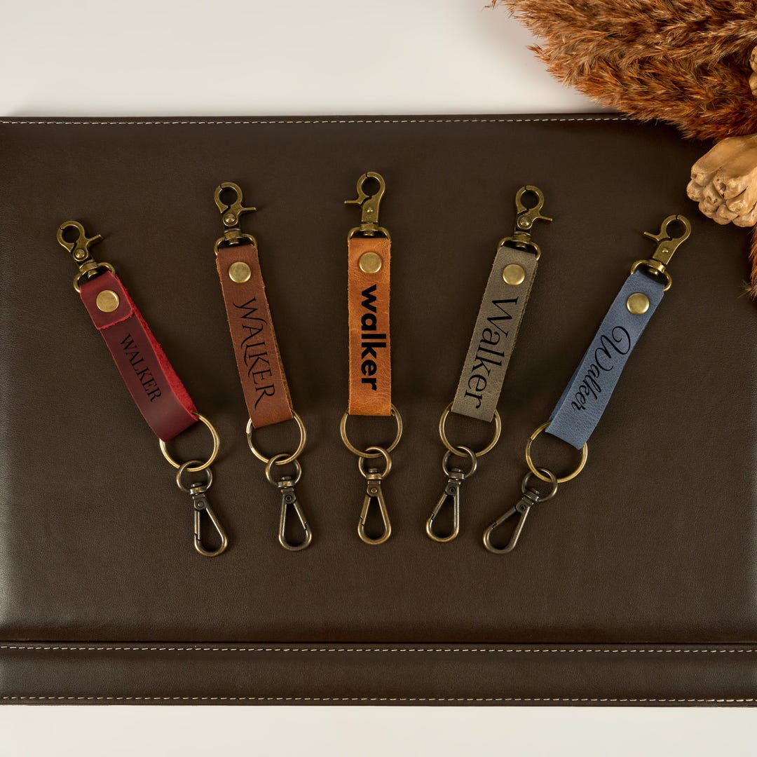Personalized Leather Keychain – Custom Engraved Key Fob, Handmade Key ...