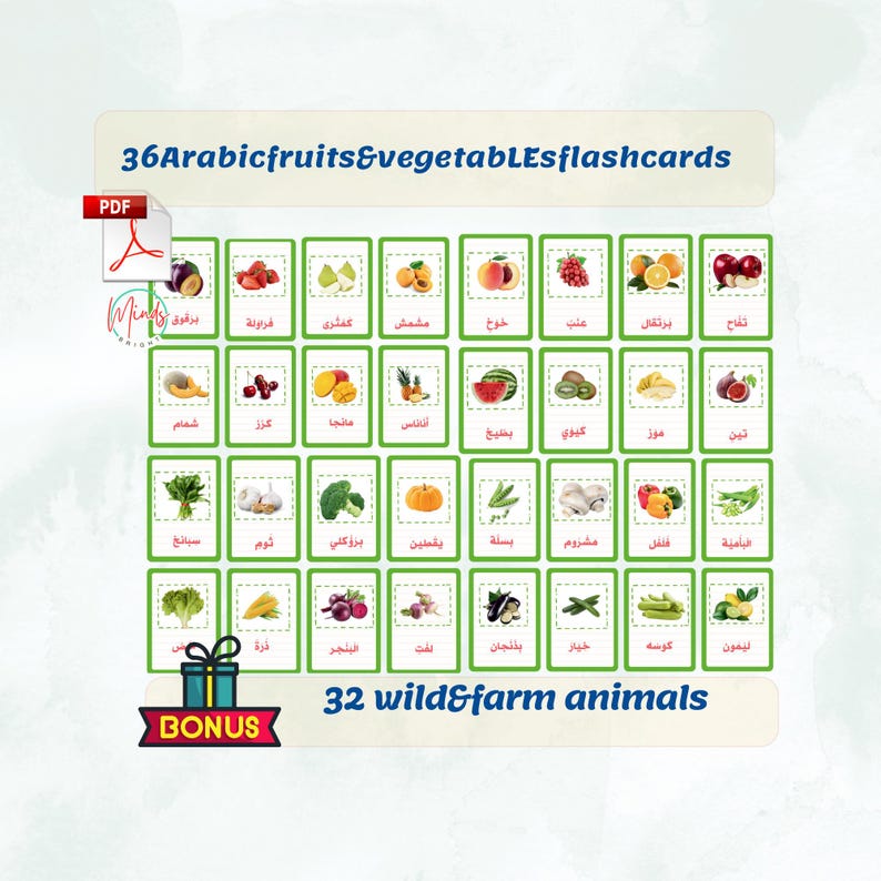 Arabic Fruit & Vegetable Flashcards for Kids | Colorful Printable Cards ...