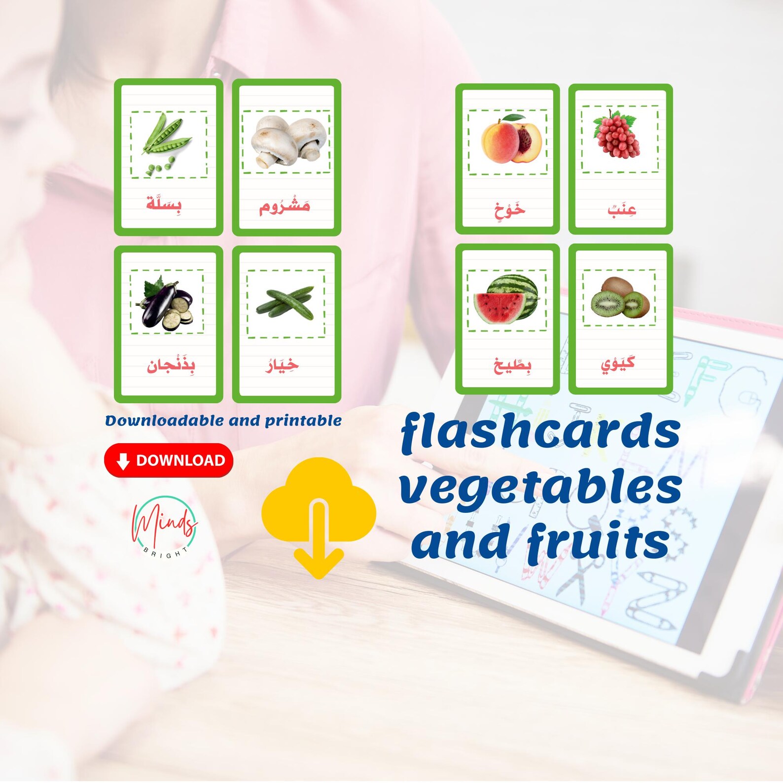 Arabic Fruit & Vegetable Flashcards for Kids | Colorful Printable Cards ...