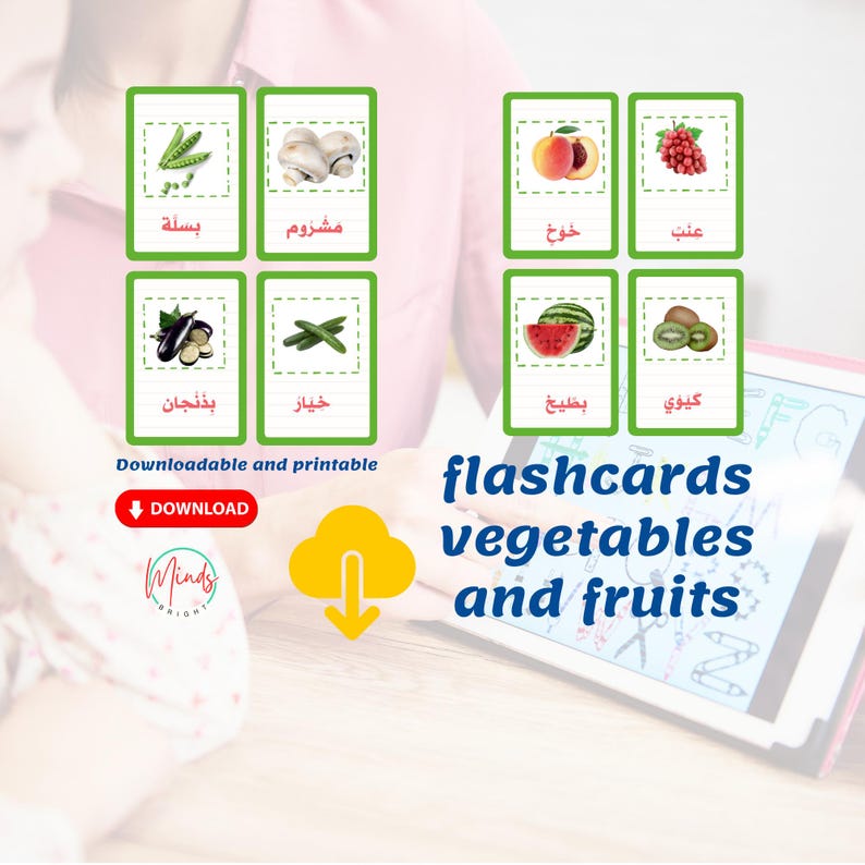 Arabic Fruit & Vegetable Flashcards for Kids | Colorful Printable Cards ...