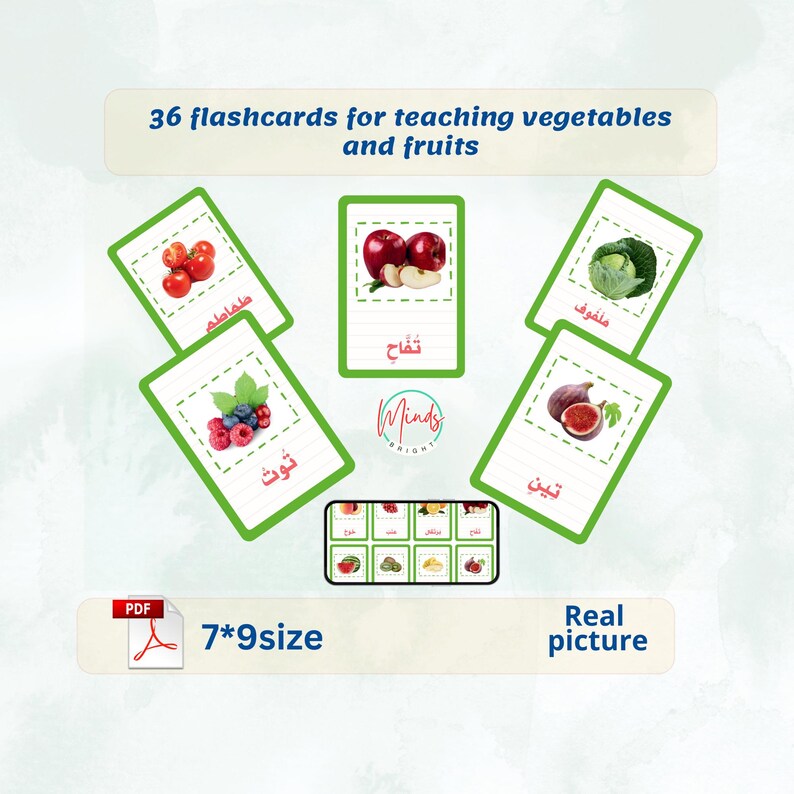 Arabic Fruit & Vegetable Flashcards for Kids | Colorful Printable Cards ...