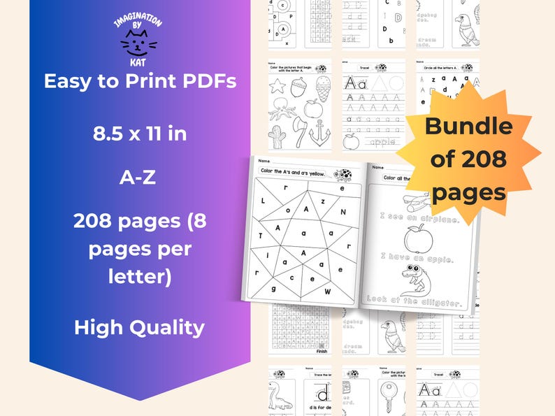 Alphabet A to Z Worksheet Bundle | 208 Printable Pages | Letter Tracing ...