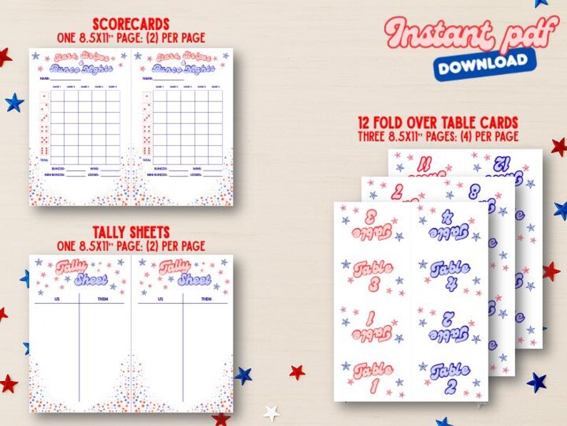 Patriotic Bunco Scorecards Kit: July 4th Game Night Printables (PDF ...