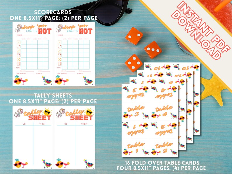 Drop Em Like It's Hot | Summer Theme Bunco Kit | Scorecards, Tally ...