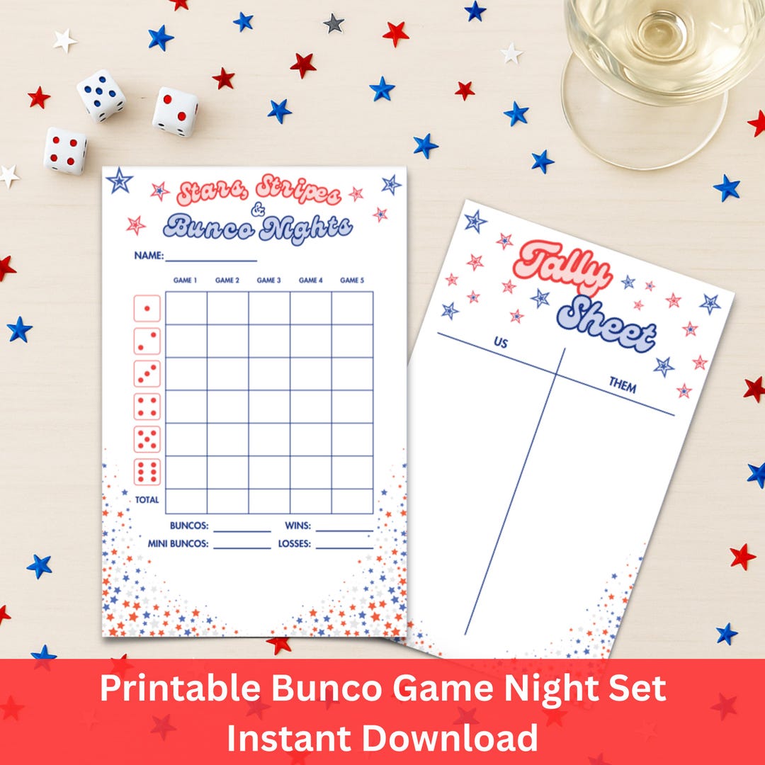 Patriotic Bunco Scorecards Kit: July 4th Game Night Printables (PDF ...