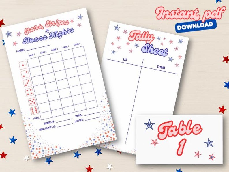 Patriotic Bunco Scorecards Kit: July 4th Game Night Printables (PDF ...