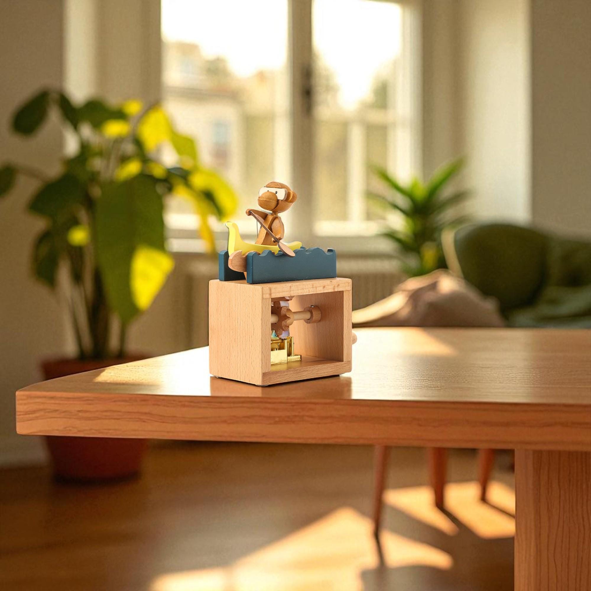 Handmade Beech Wood Monkey Music Box - Rowing Boat Automaton Toy - Etsy