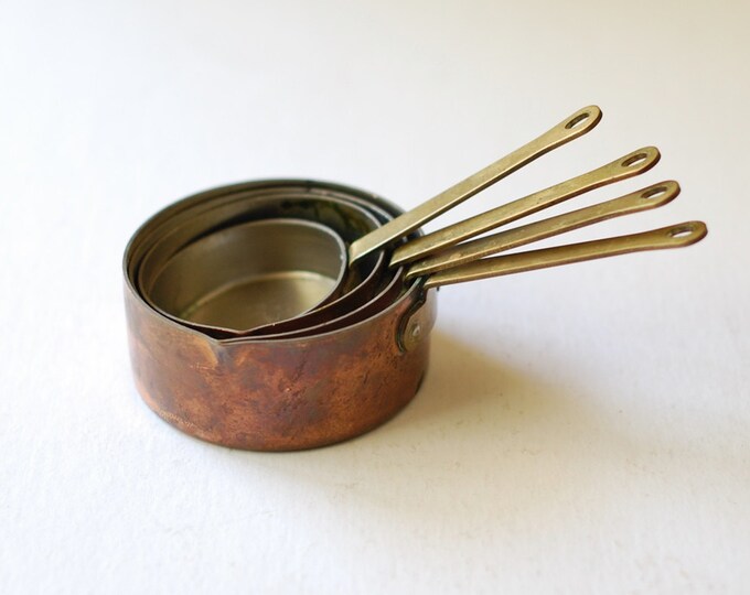 Set of 4 Vintage Copper Measuring Cups With Brass Handles - Etsy