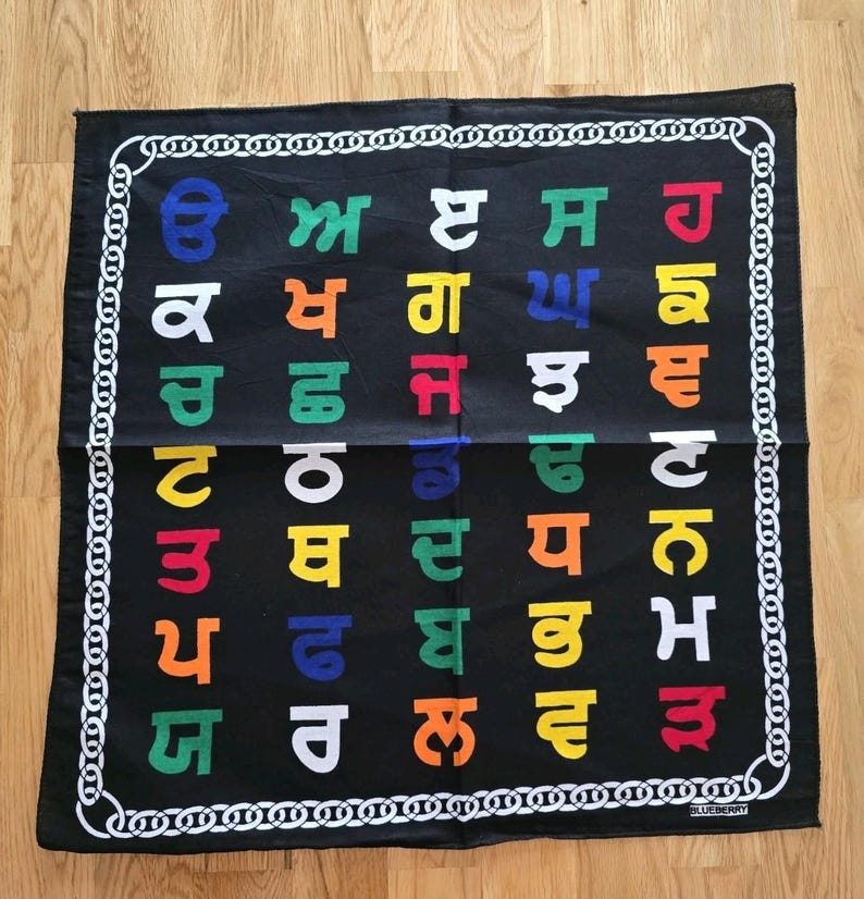 Punjabi Gurmukhi Alphabet Bandana Head Wrap Gear Rumal Handkerchief ...