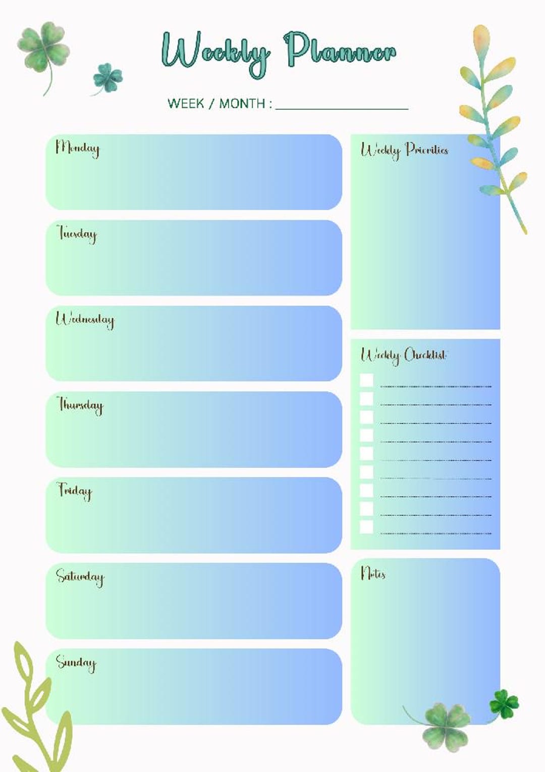 Pastel Planner Printable | Weekly Schedule Page | To-do List | Instant ...
