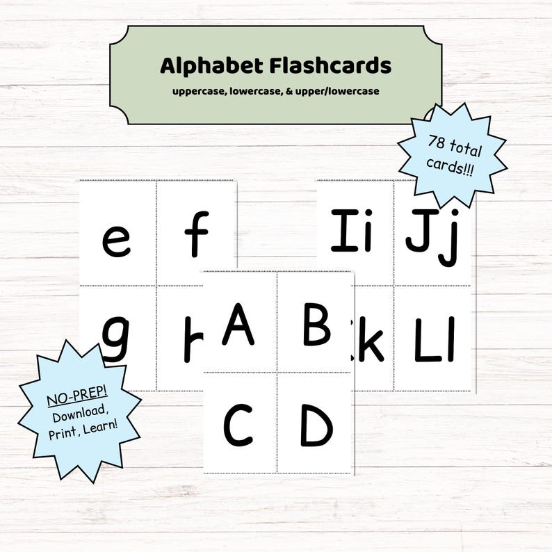 Alphabet Flashcards Printable | Uppercase and Lowercase Letters | Black ...