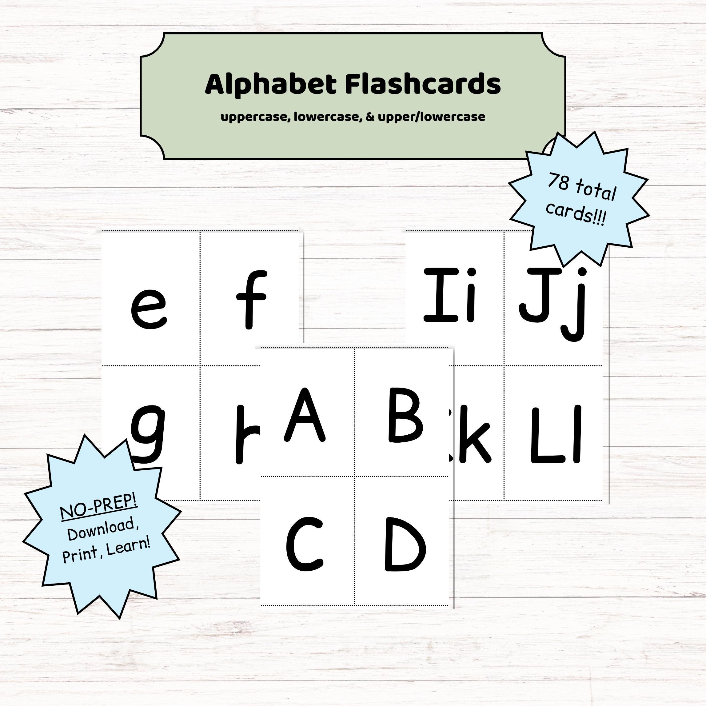 Alphabet Flashcards Printable | Uppercase and Lowercase Letters | Black ...