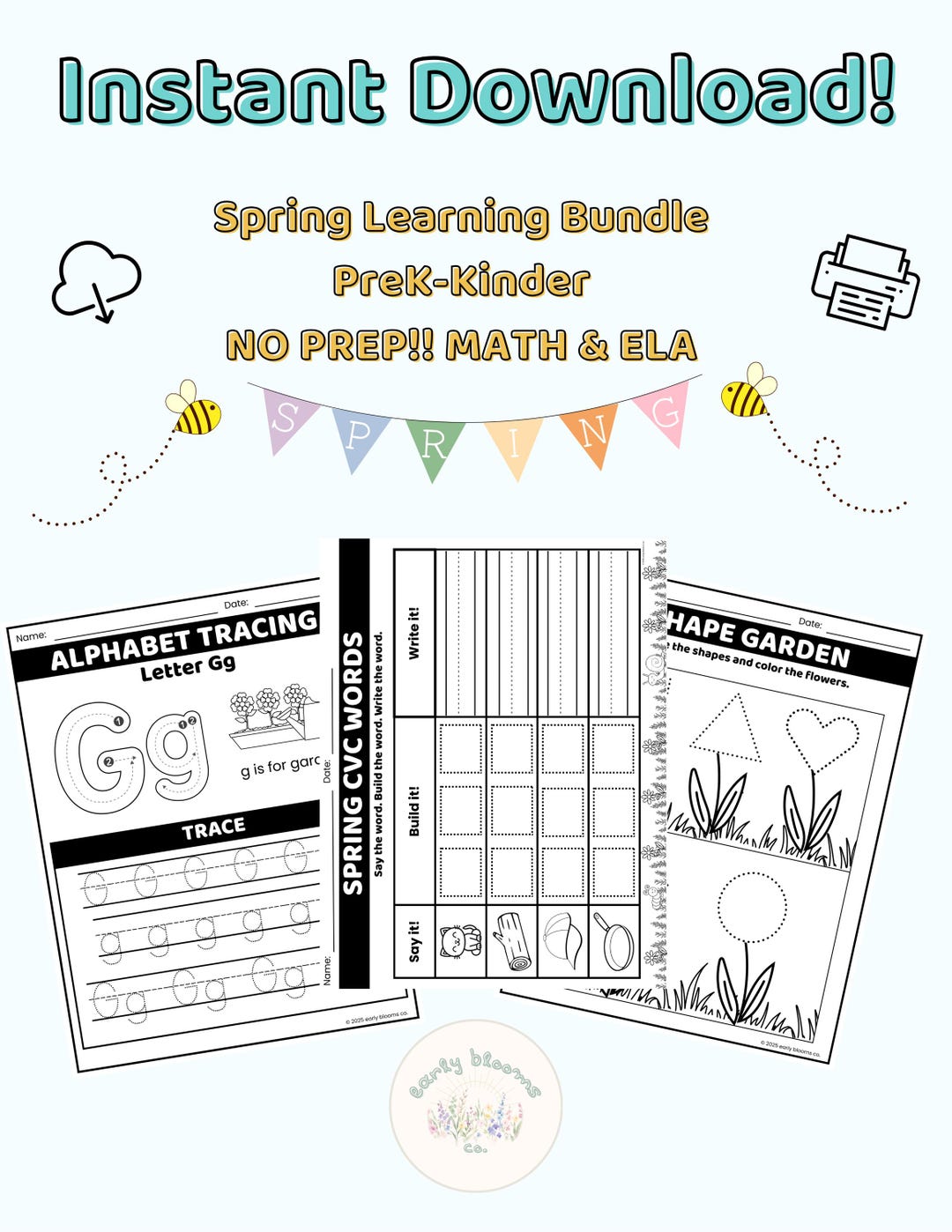 Spring Learning Pack for Prek-k No Prep PDF Google Slides, Canva ELA ...