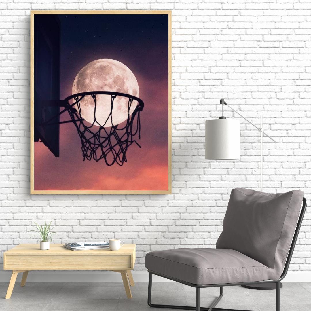 Moon Basketball Hoop Wall Art – Full Moon Dunk Canvas Print – Creative ...