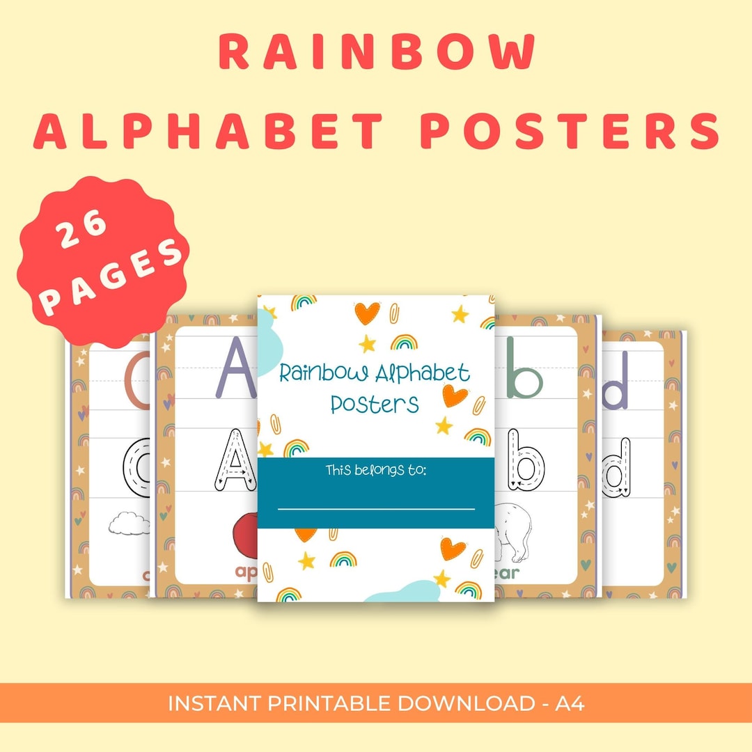 Rainbow Alphabet Posters: A-Z Classroom Decor (PDF Download Letter Size ...
