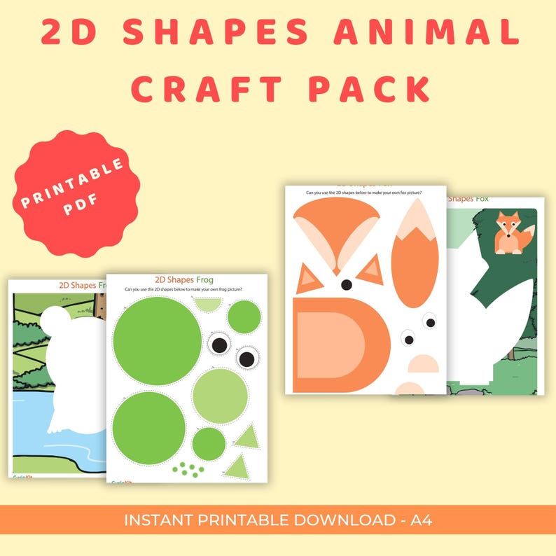 2D Shape Animal Craft: Printable Geometry Activity for Kids (PDF A4 ...
