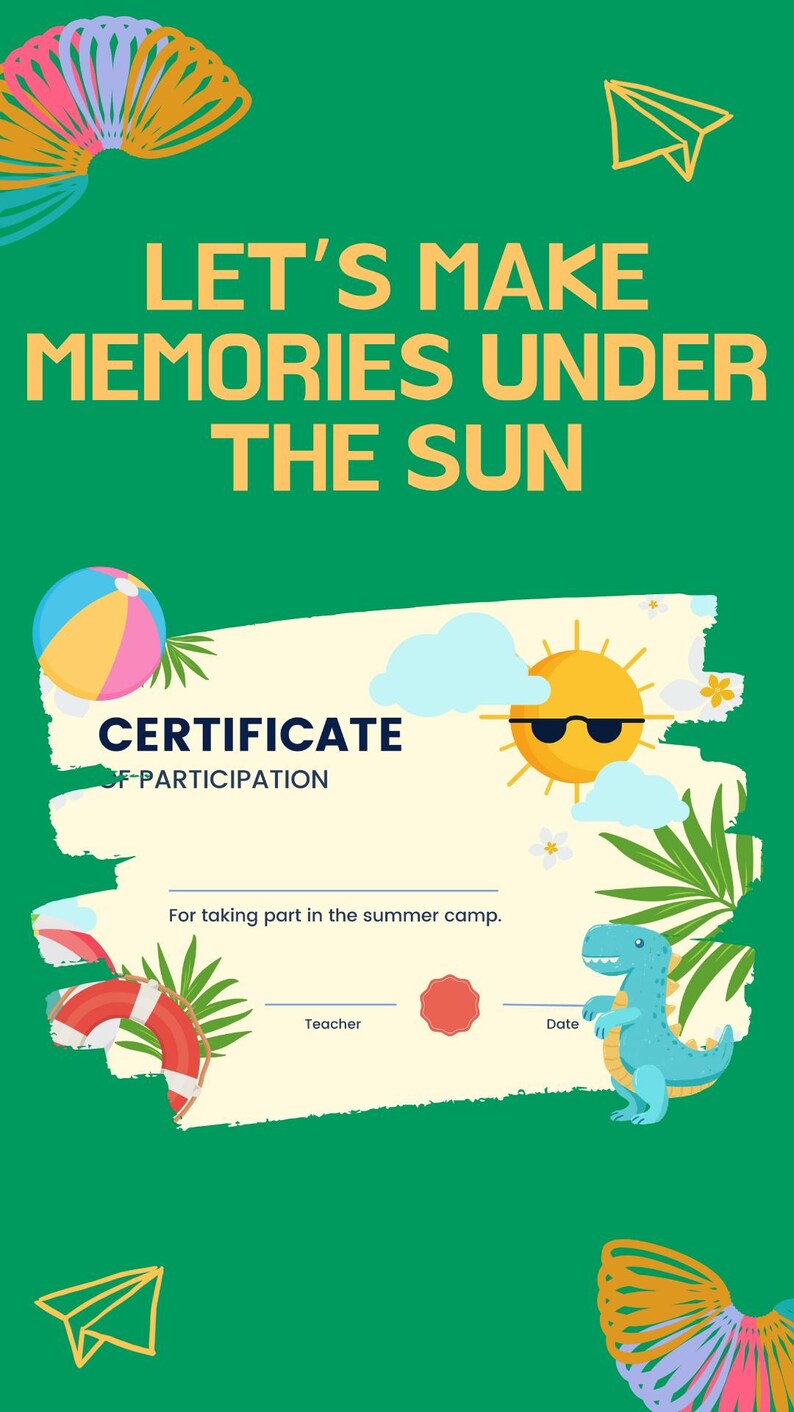 Summer Camp Certificate Printable for Kids | Editable PDF Award | End ...