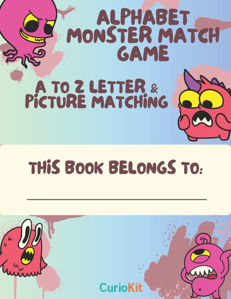 Alphabet Monster Game Printable for Kids 6 Page Fun Worksheet Learning ...
