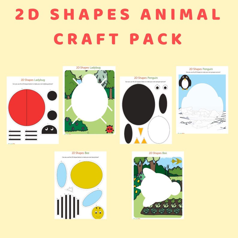 2D Shape Animal Craft: Printable Geometry Activity for Kids (PDF Letter ...