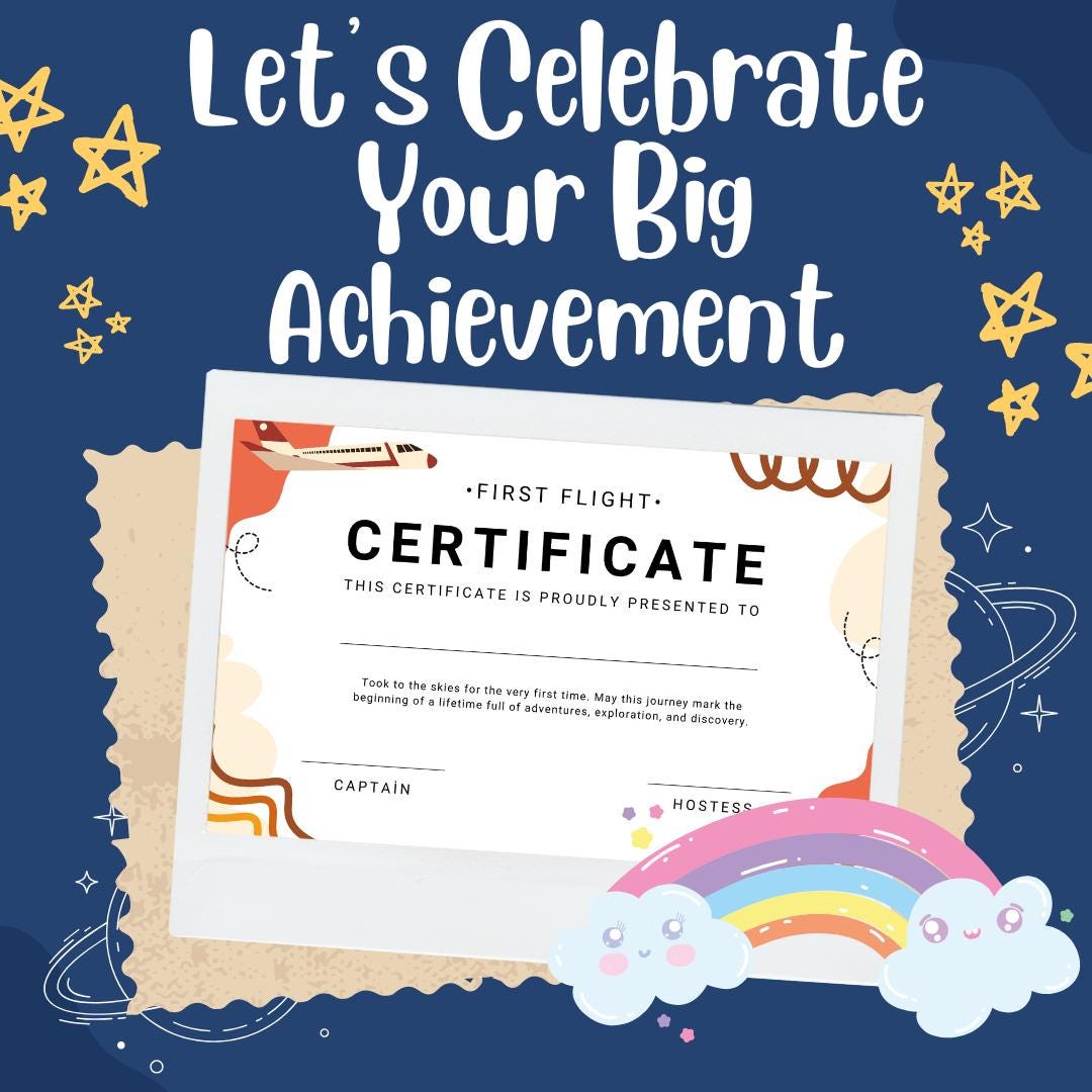First Flight Certificate: Airplane Travel Award Keepsake (PDF Download ...
