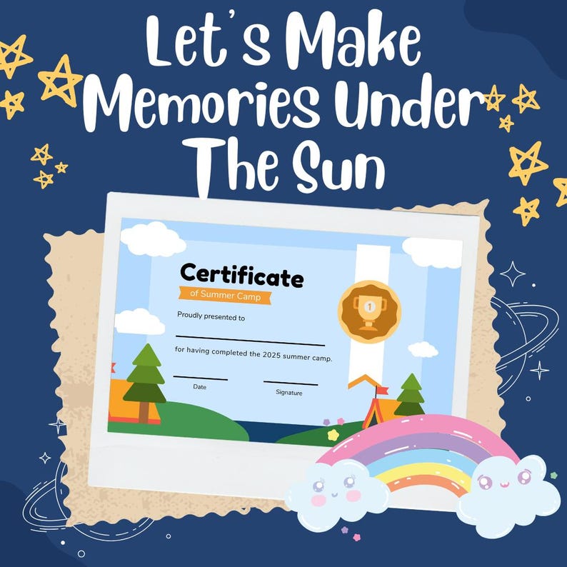 Summer Camp Certificate Printable for Kids | Editable PDF Award | End ...