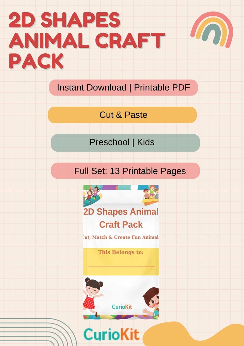 2D Shape Animal Craft for Kids – Printable Geometry Activity – Shape ...