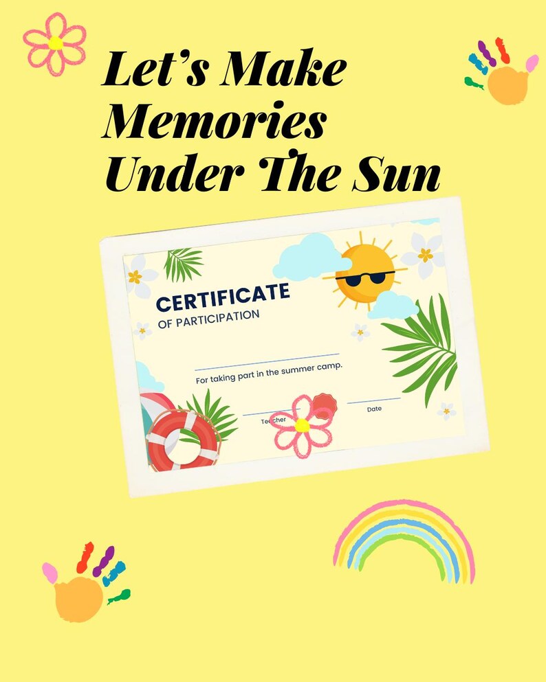 Summer Camp Certificate Printable for Kids | Editable PDF Award | End ...