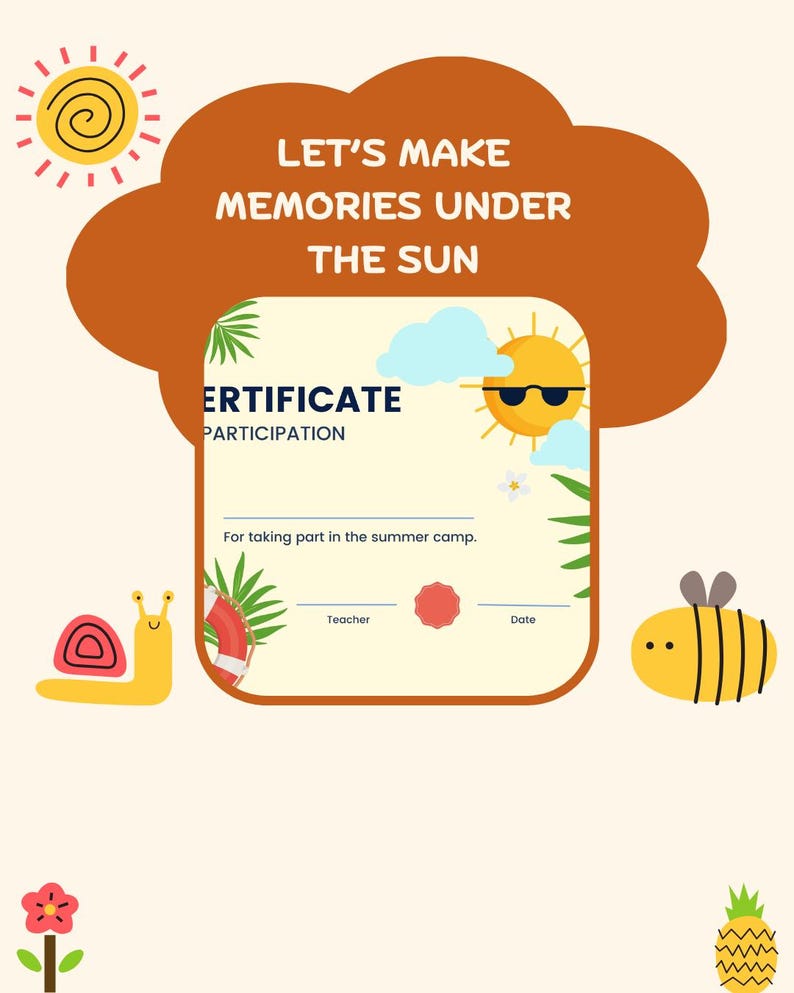 Summer Camp Certificate Printable for Kids | Editable PDF Award | End ...