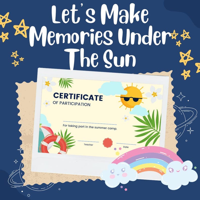 Summer Camp Certificate Printable for Kids | Editable PDF Award | End ...