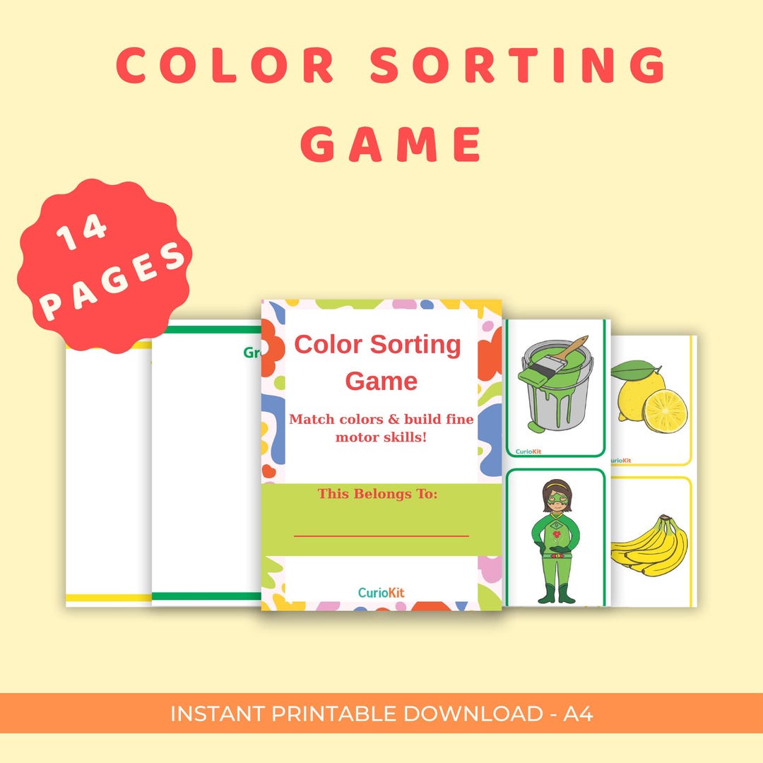 Color Sorting Game Printable: Preschool Kindergarten Activity (PDF ...