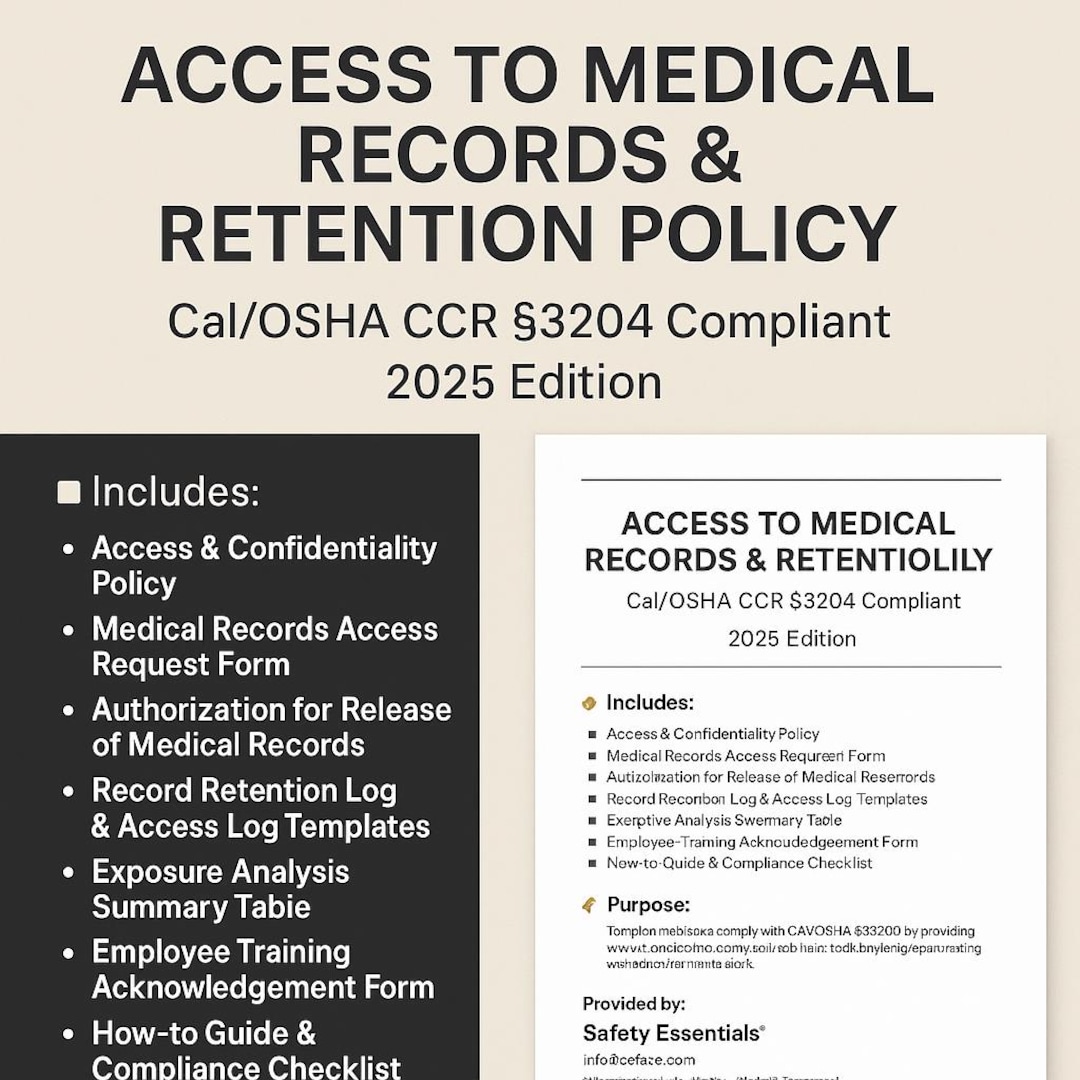 Cal/osha Medical Records Access Policy: Forms, Log, Checklist (digital ...