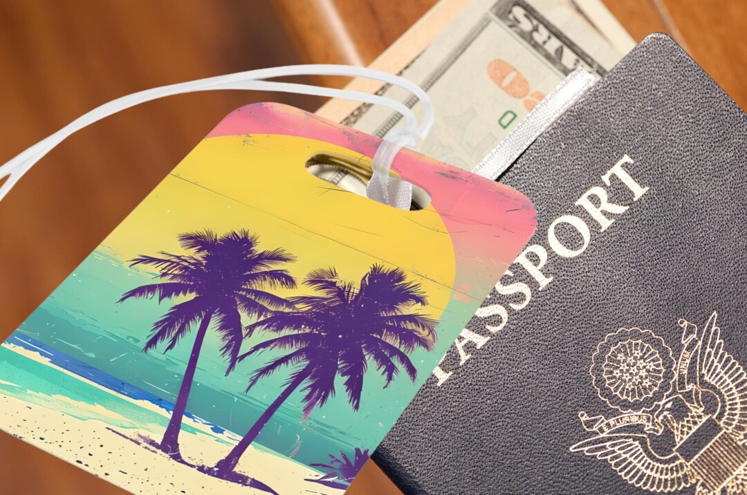 Personalized Retro Palm Tree Luggage Tag: Tropical Travel ID - Etsy